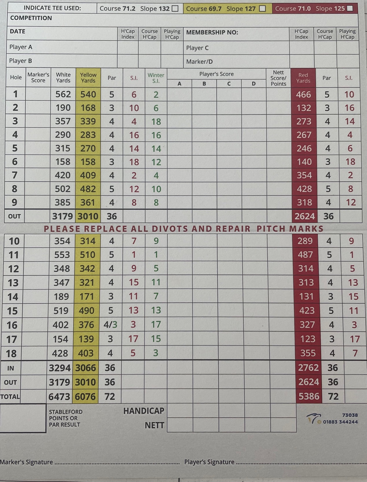 Scorecard - Northop Golf Club